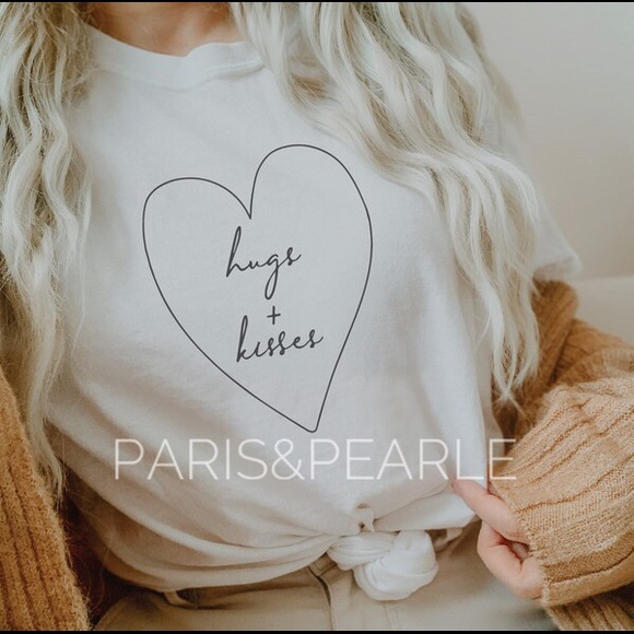 Tops | Hugs Kisses White Black Valentines Graphic Tee | Poshmark